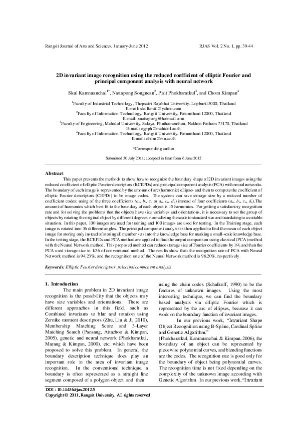 Pdf 2d Invariant Image Recognition Using The Reduced Coefficient Of