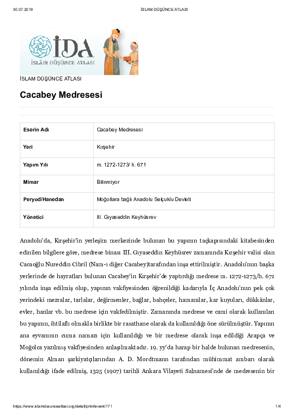 (PDF) Cacabey Medresesi__İslam Düşünce Atlası