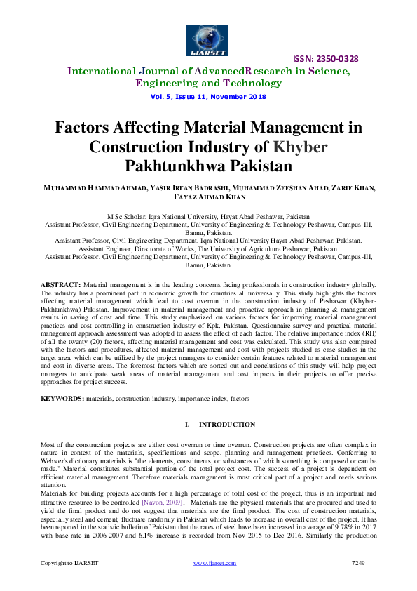 (PDF) Factors Affecting Material Management in