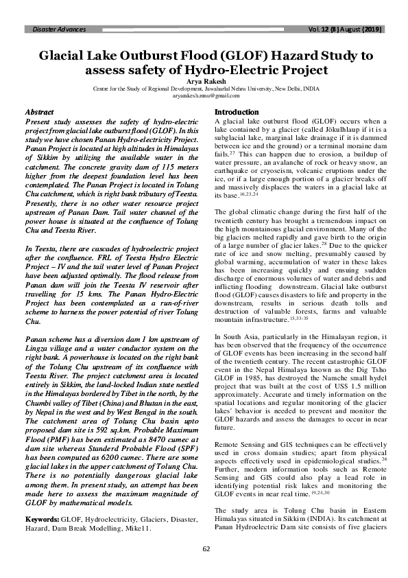 (PDF) Glacial Lake Outburst Flood (GLOF) Hazard Study to assess safety ...