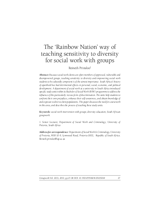 (PDF) The 'Rainbow Nation' way of teaching sensitivity to diversity for ...