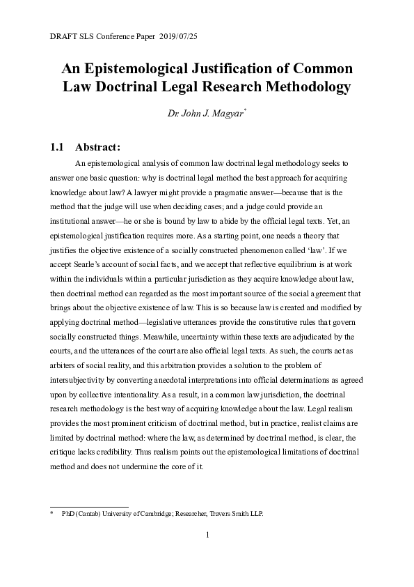 (DOC) Doctrinal Legal Epistemology DRAFT