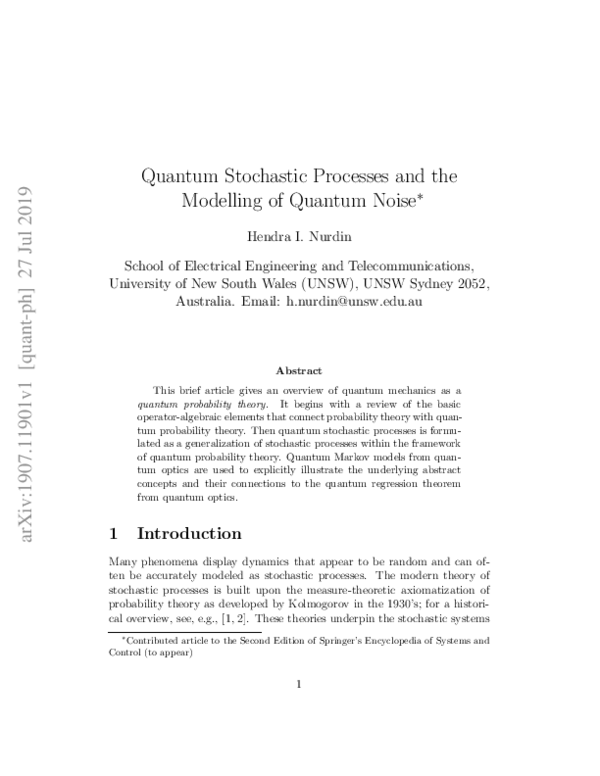 (PDF) Quantum Stochastic Processes and the Modelling of Quantum Noise
