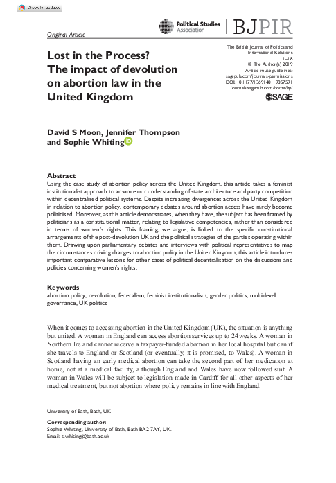 (PDF) Lost in the Process? The impact of devolution on abortion law in the United Kingdom ...