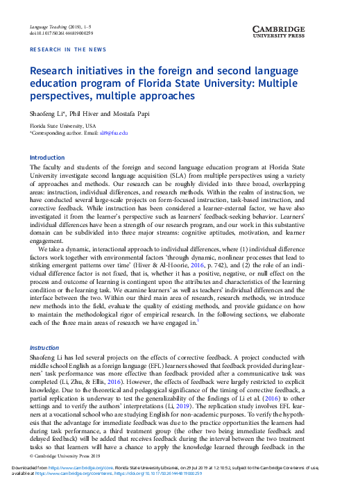 (PDF) Li, S., Hiver, P., & Papi, M. (2019). Research initiatives in the foreign and second ...