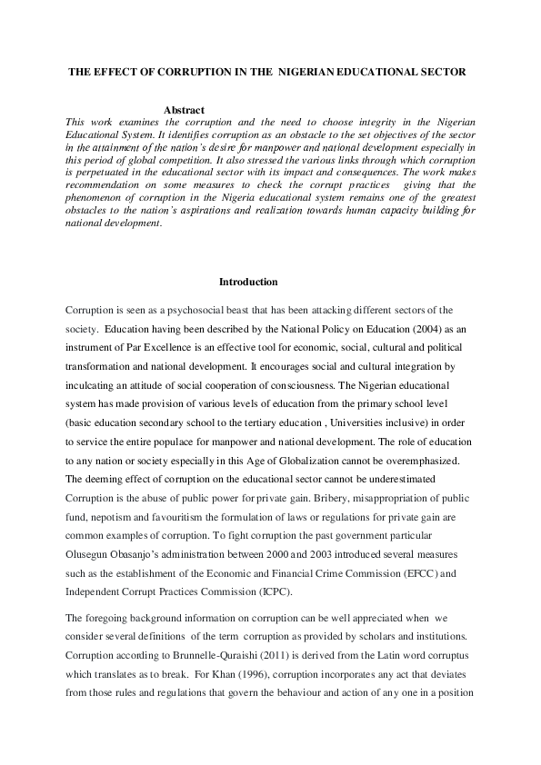 (DOC) The effect of corruption in the Educational Sector
