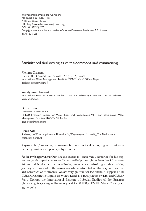 (PDF) Feminist political ecologies of the commons and commoning