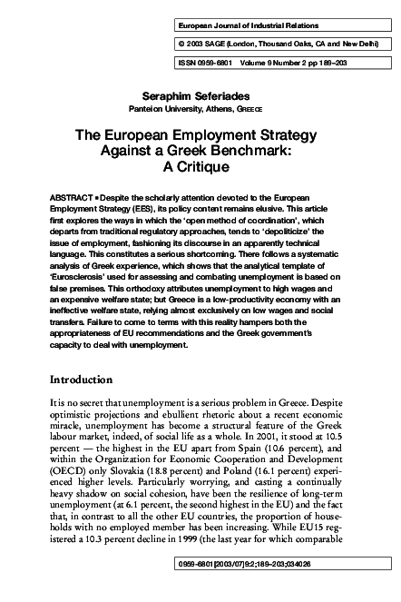 (PDF) 'The European Employment Strategy Against a Greek Benchmark: A ...