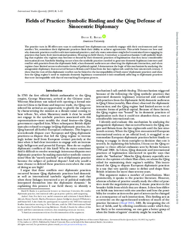 (PDF) Fields of Practice: Symbolic Binding and the Qing Defense of ...