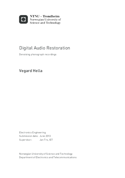 Pdf Digital Audio Restoration Denoising Phonograph Recordings