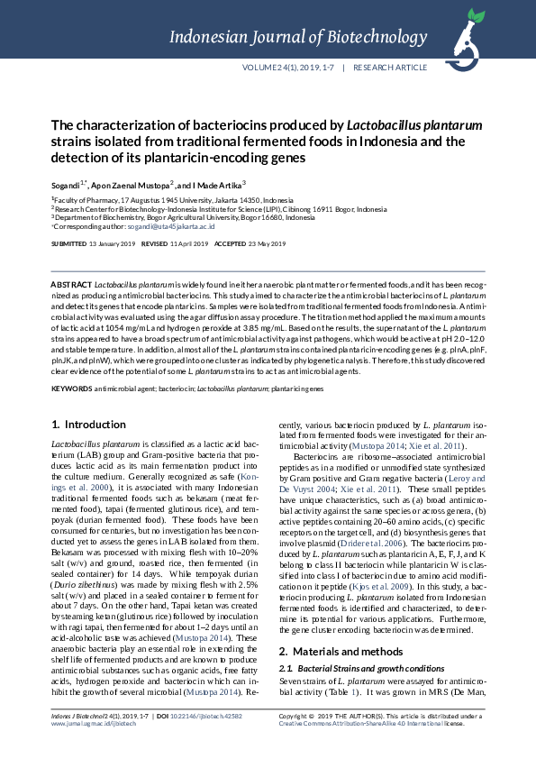 (PDF) The characterization of bacteriocins produced by Lactobacillus plantarum strains isolated ...