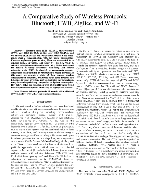 (PDF) A Comparative Study of Wireless Protocols