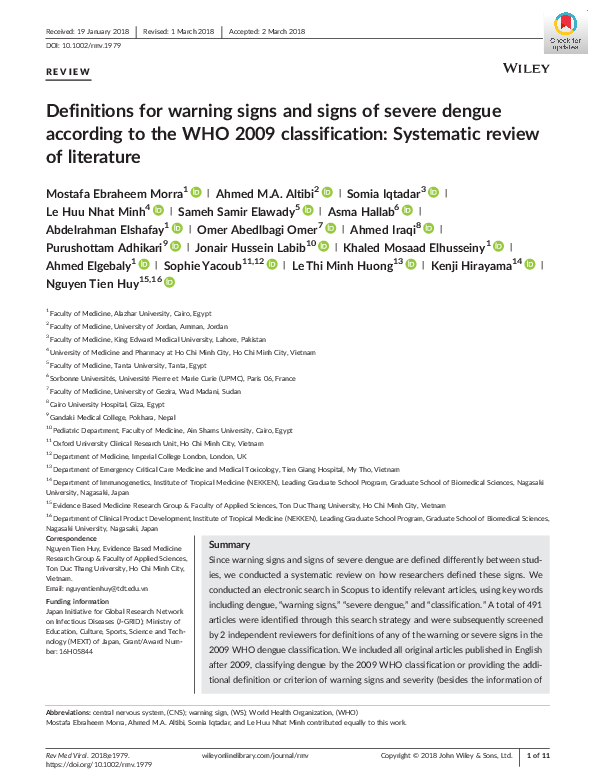 (PDF) Definitions for warning signs and signs of severe dengue ...