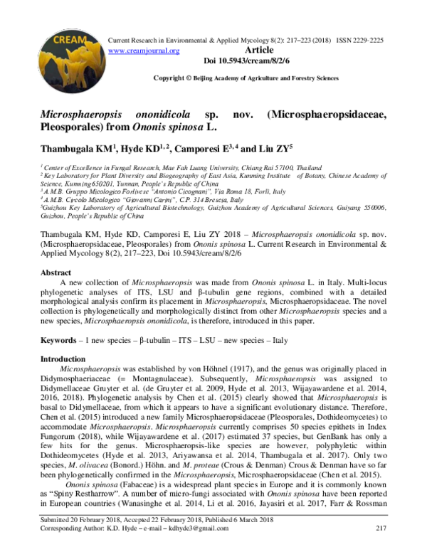 (PDF) Microsphaeropsis ononidicola sp. nov. (Microsphaeropsidaceae ...