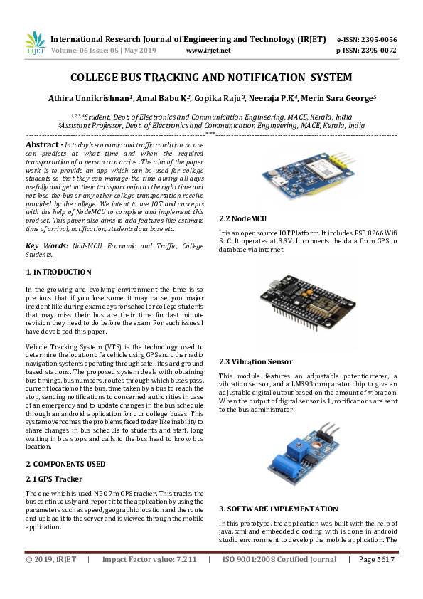 (PDF) IRJET- COLLEGE BUS TRACKING AND NOTIFICATION SYSTEM