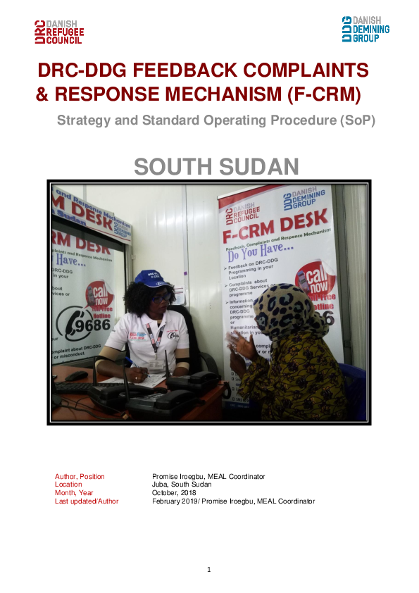 (PDF) DRC-DDG FEEDBACK COMPLAINTS & RESPONSE MECHANISM (F-CRM) Strategy and Standard Operating ...
