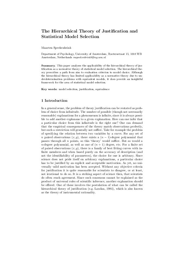 (PDF) The hierarchical theory of justification and statistical model ...
