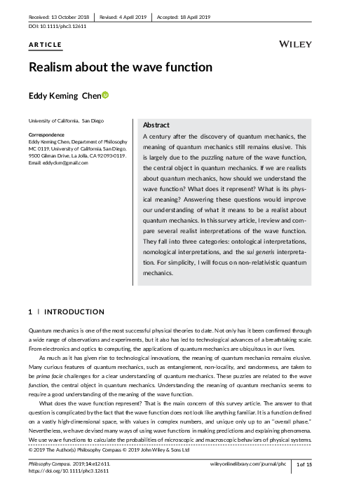 (PDF) Realism about the wave function