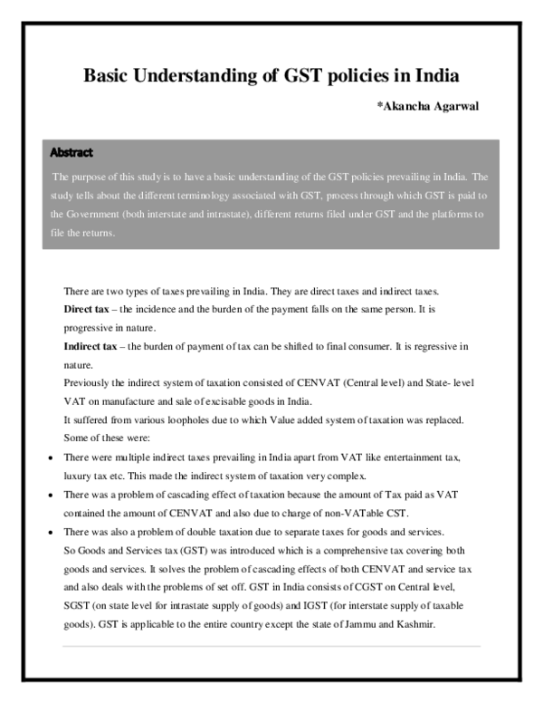 (PDF) Basic understanding of GST In India