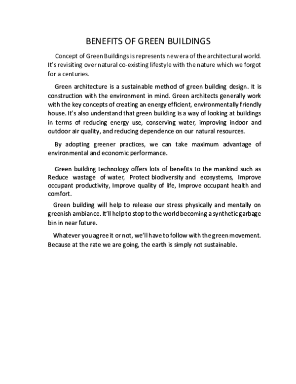 (DOC) BENEFITS OF GREEN BUILDINGS