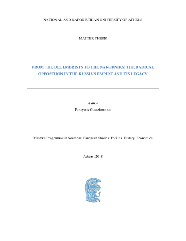 (PDF) From The Decembrists To The Narodniks; The Radical Opposition In ...