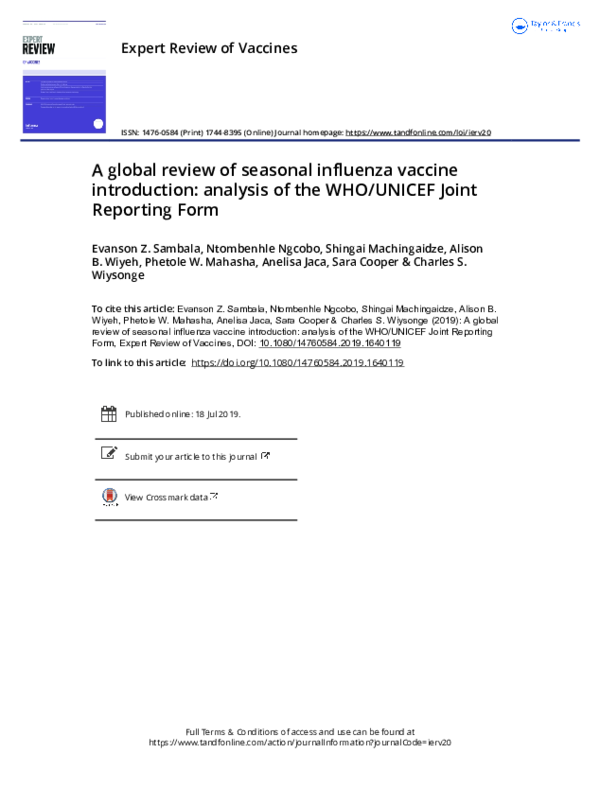 (PDF) A global review of seasonal influenza vaccine introduction ...