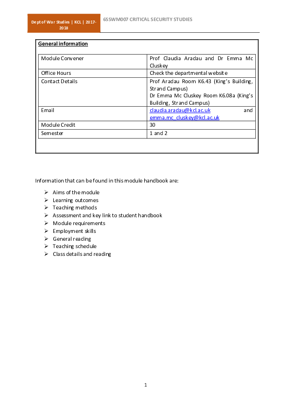 (PDF) Critical Security Studies Module Outline
