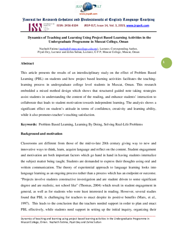 Pdf Impact Of Project Based Learning In Oman