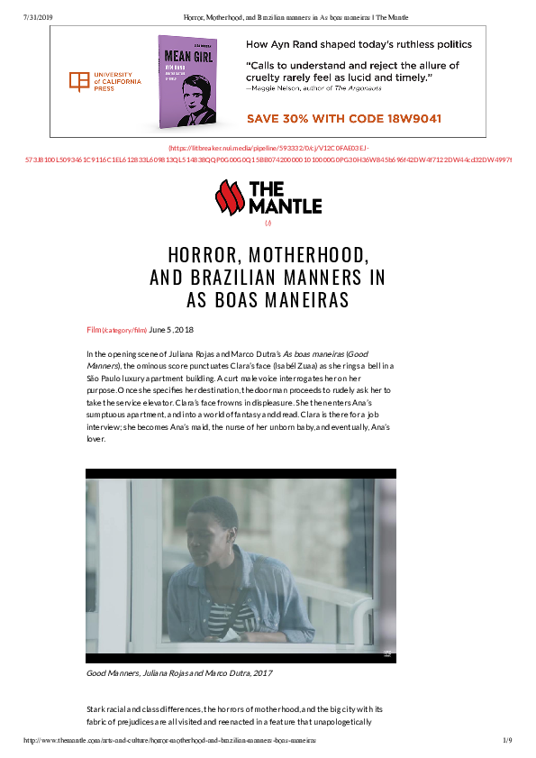 (PDF) Horror, Motherhood, and Brazilian Manners in As boas maneiras