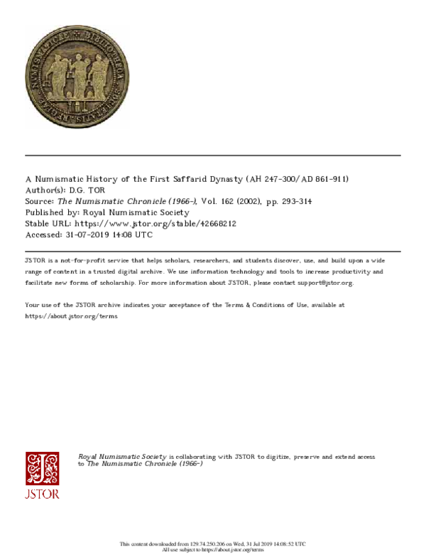 (PDF) “A Numismatic History of the First Saffarid Dynasty,” Numismatic ...