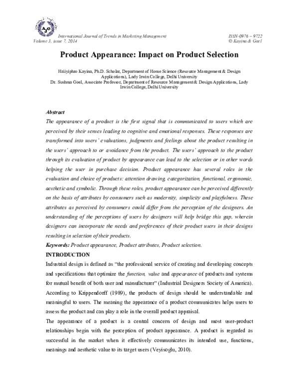 (PDF) Product Appearance: Impact on Product Selection