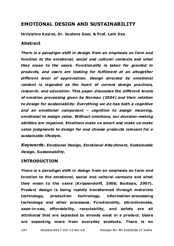 (PDF) EMOTIONAL DESIGN AND SUSTAINABILITY