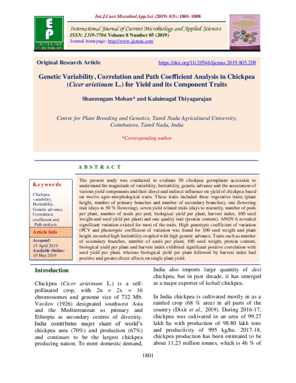 (PDF) Genetic Variability, Correlation and Path Coefficient Analysis in Chickpea (Cicer ...
