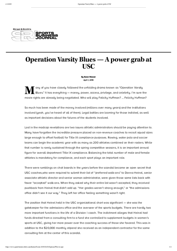 (PDF) Operation Varsity Blues - A power grab at USC