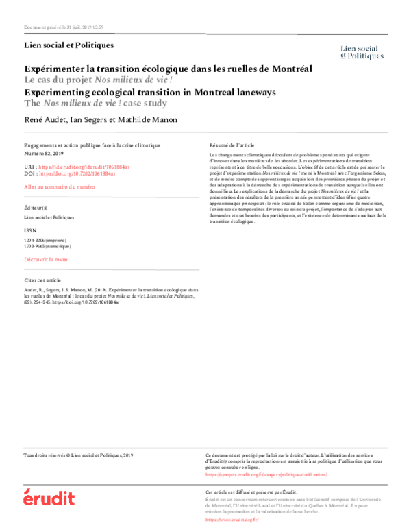 (PDF) René Audet, Ian Segers et Mathilde Manon - Expérimenter la ...