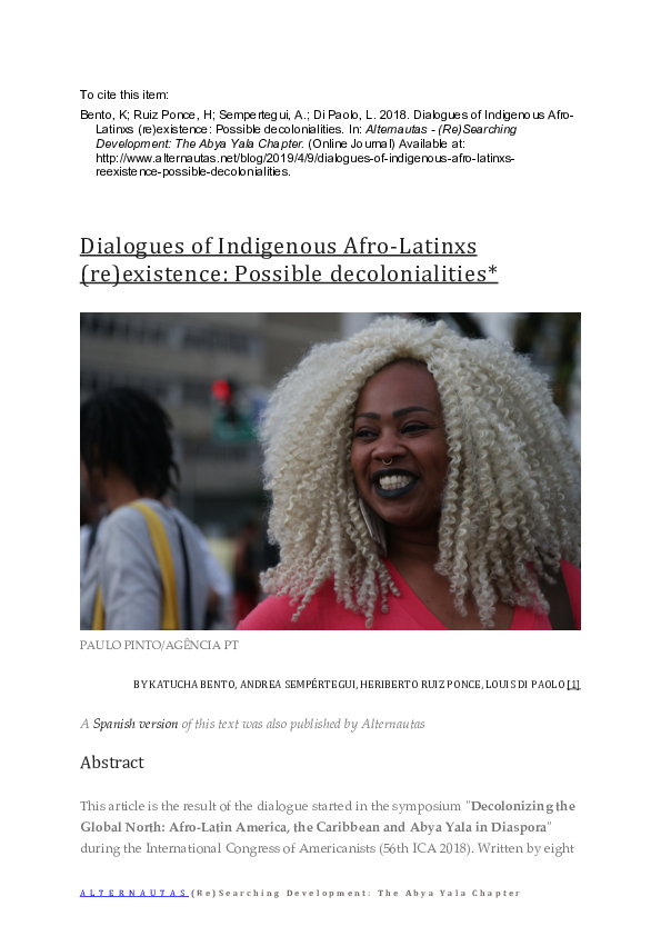 (PDF) Dialogues of Indigenous Afro-Latinxs (re)existence: Possible ...