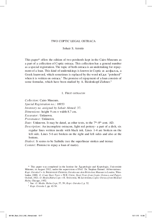 (PDF) Two coptic legal ostraca
