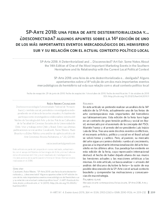 (PDF) SP-Arte 2018: una feria de arte desterritorializada y ...