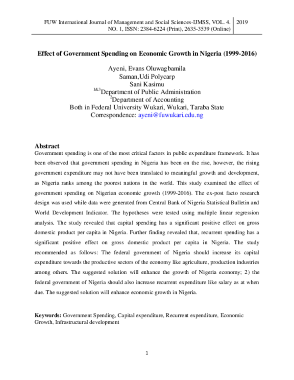 (PDF) Effect of Government Spending on Economic Growth in Nigeria