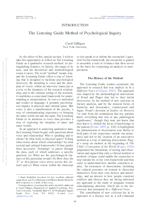 (PDF) The Listening Guide Method of Psychological Inquiry