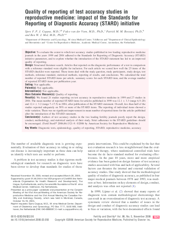 (PDF) Quality of reporting of test accuracy studies in reproductive ...