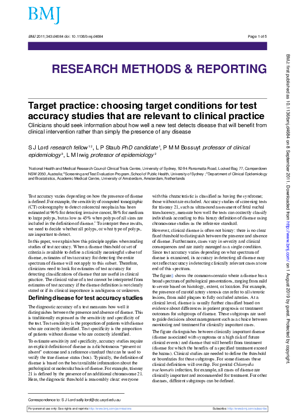 (PDF) Target practice: choosing target conditions for test accuracy ...