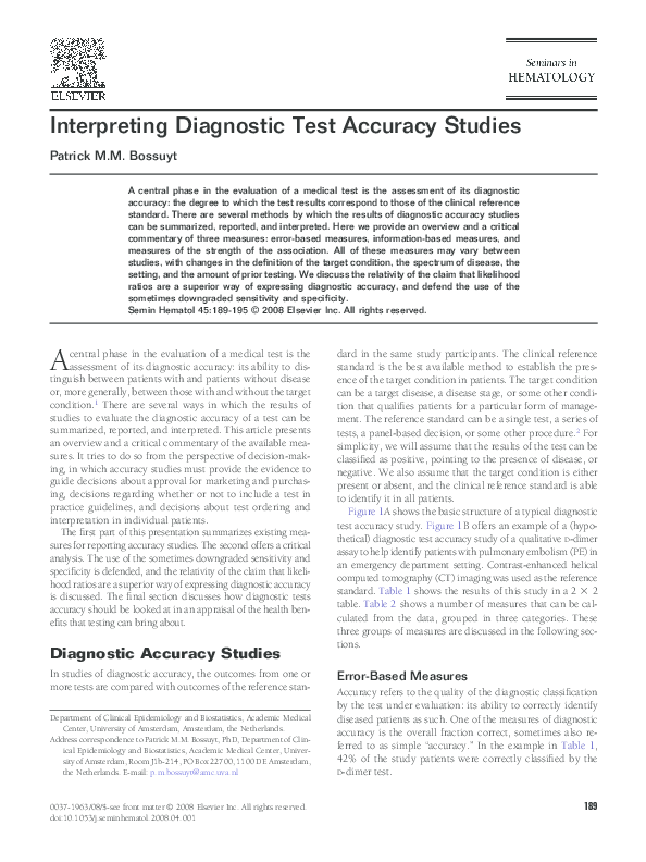 (PDF) Interpreting Diagnostic Test Accuracy Studies