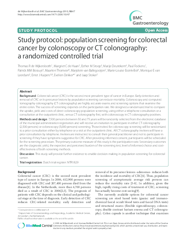 Study protocol: population screening for colorectal cancer by ...