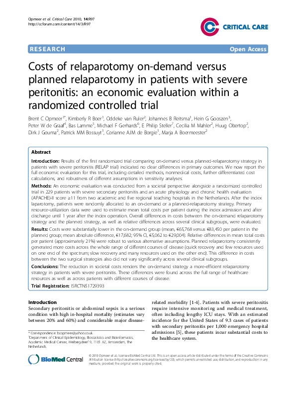 (PDF) Economic Evaluation of Relaparotomy Strategies