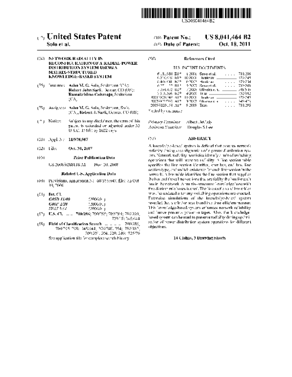Pdf United States Patent Network Radiality In Reconfiguration Of A