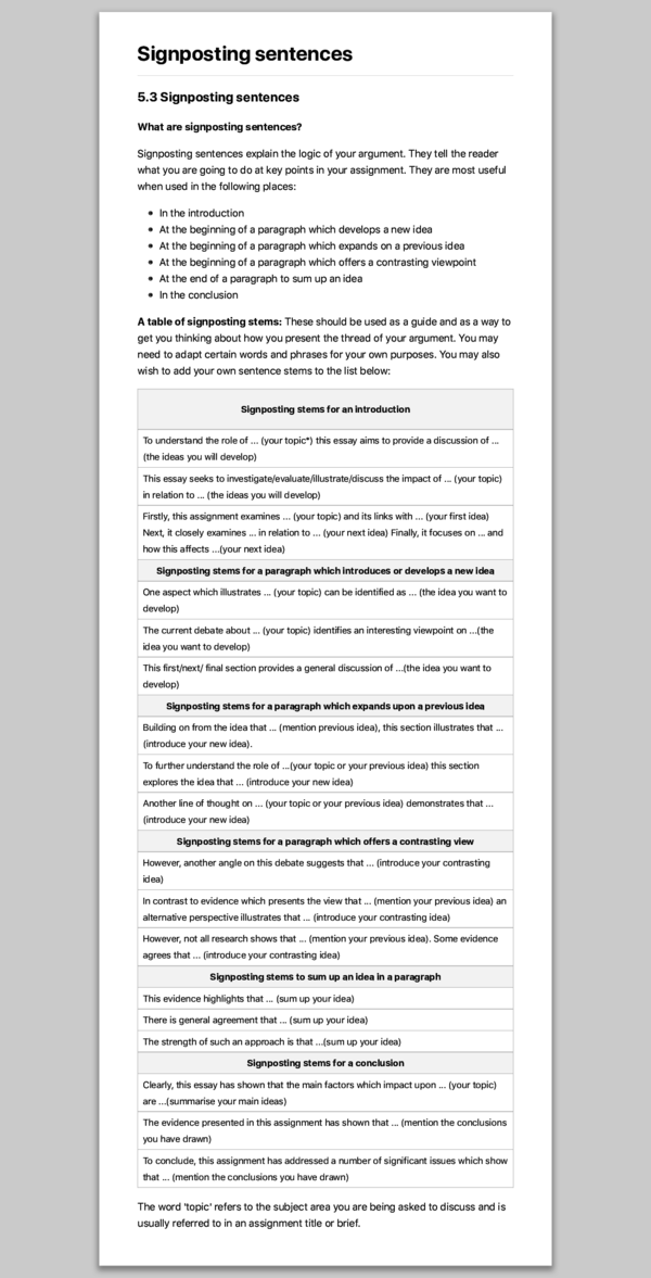 (PDF) Signposting sentences 5.3 Signposting sentences | Anh Tung Can ...