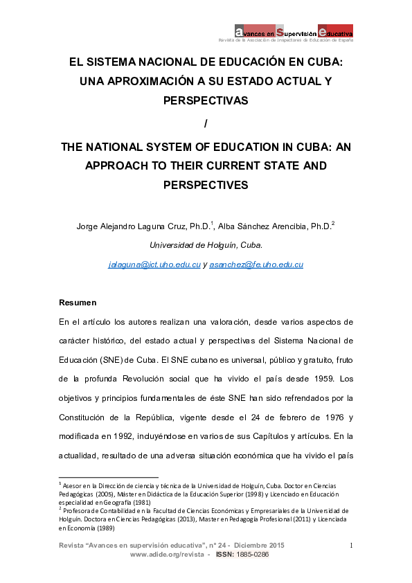 (PDF) THE NATIONAL SYSTEM OF EDUCATION IN CUBA: AN APPROACH TO THEIR ...