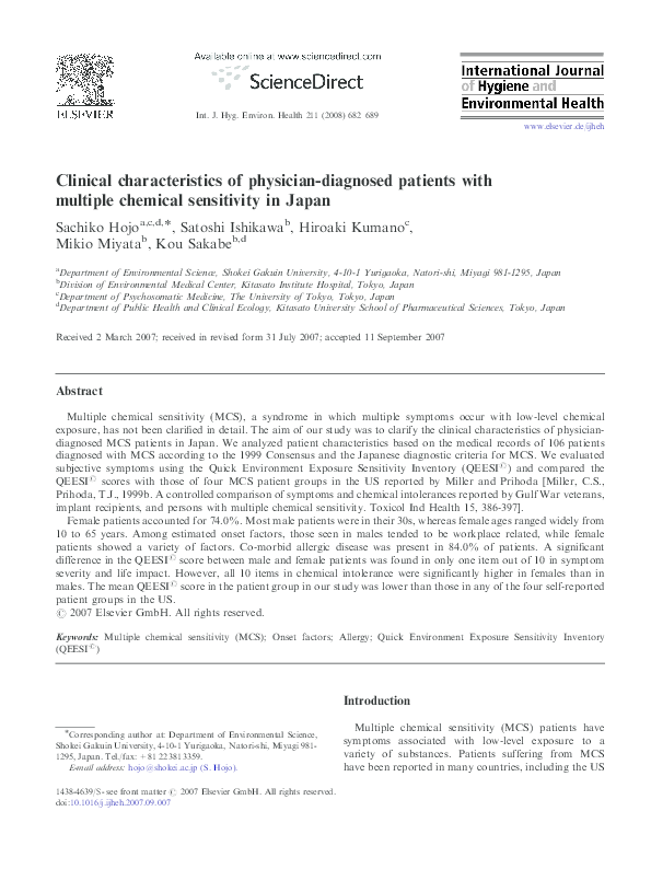 (PDF) Multiple Chemical Sensitivity Syndrome: First Symptoms and ...