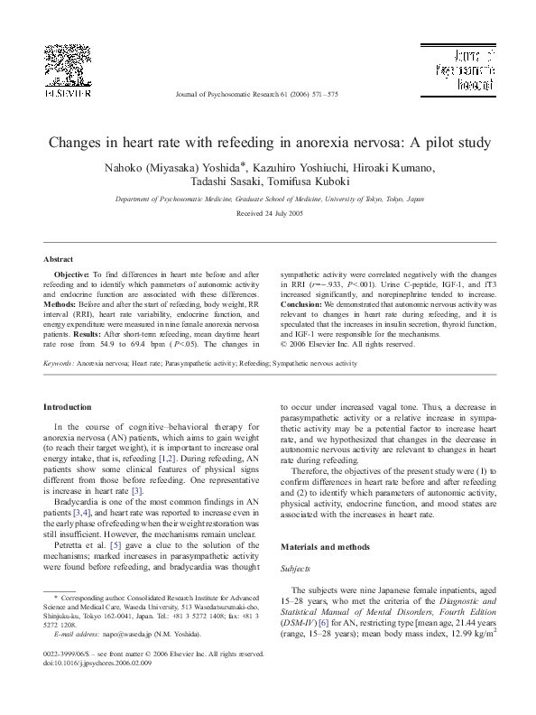 (PDF) Changes in heart rate with refeeding in anorexia nervosa: A pilot ...